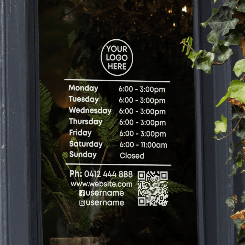 Custom Opening Hours Decals Australia | Window Vinyl | NTLPrint – ntlprint